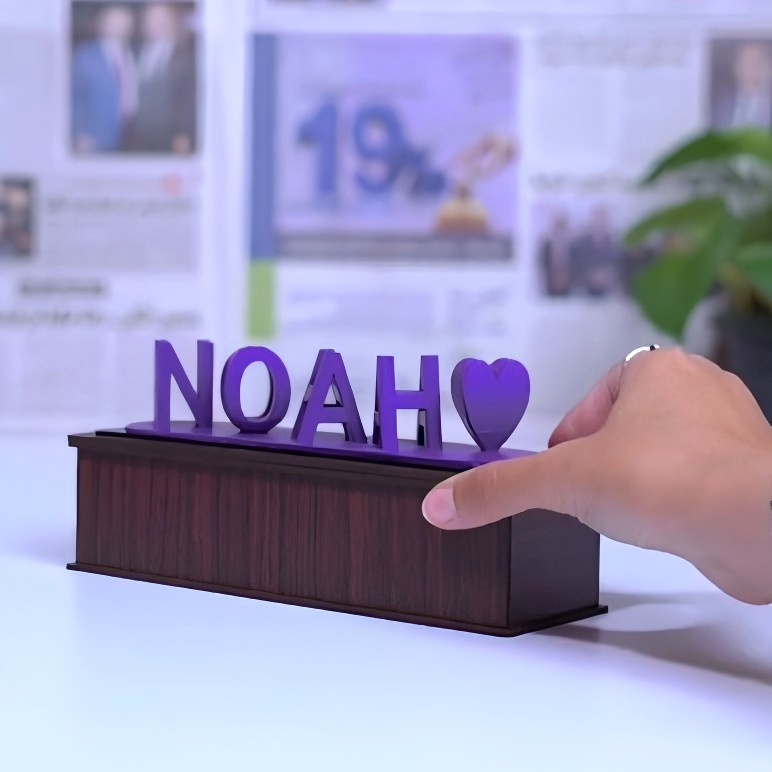 Custom Dual Name 3D Printing Flip Name With Wood Display Box