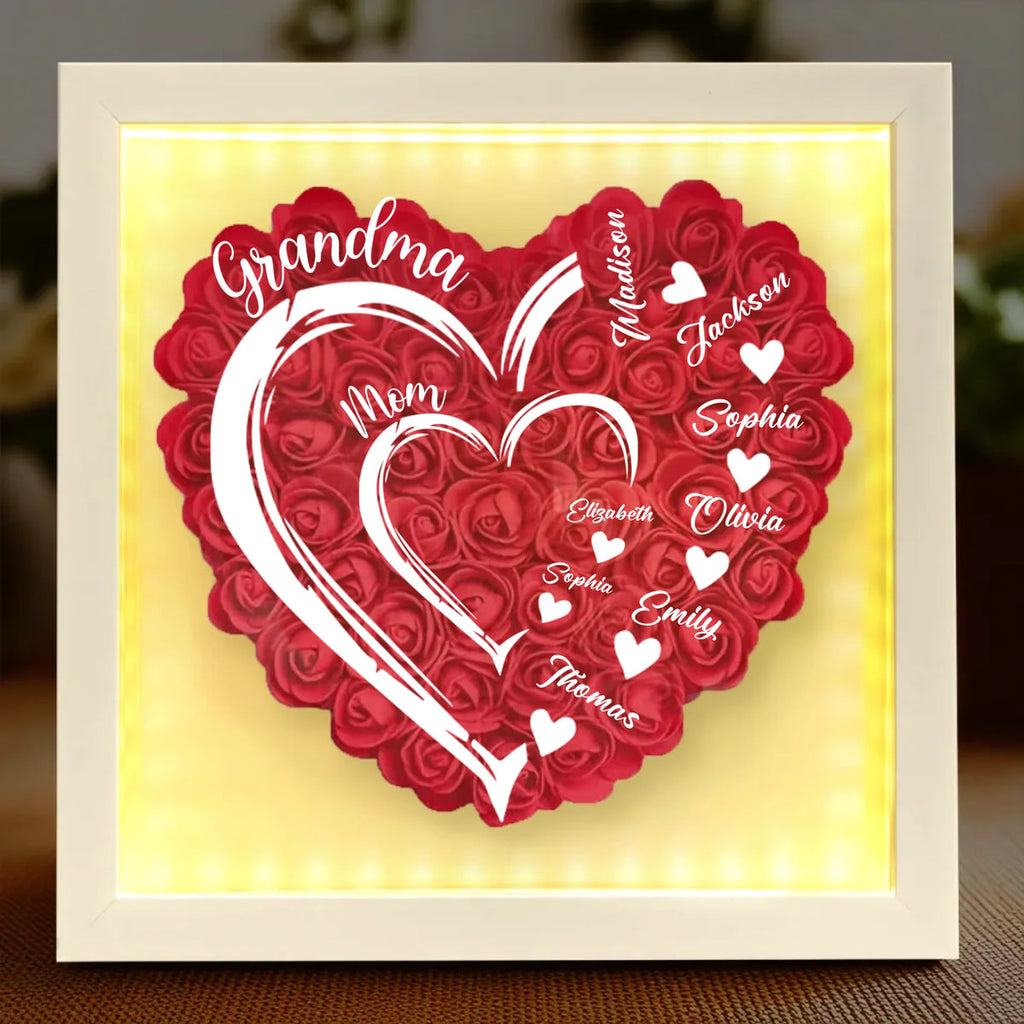 Grandma Hearts Mom Hearts - Personalized Flower Shadow Box