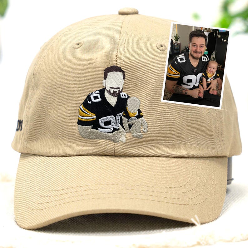 Custom Portrait Embroidered Dad Hat Using Photo Father's Day Gift