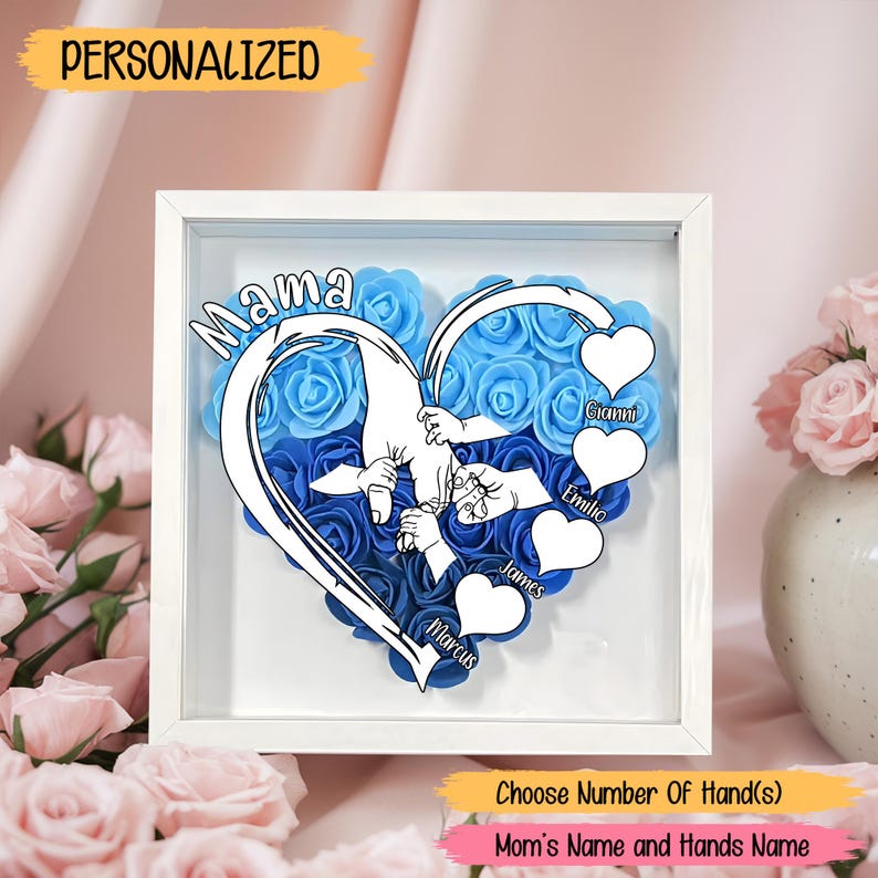 Personalized Flower Handprints Shadow Box For Mom Gift