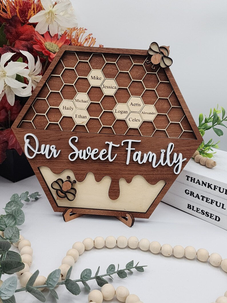 Personalized Bee Hive Family Tree Plaque Mothers Day Gift Grandparents