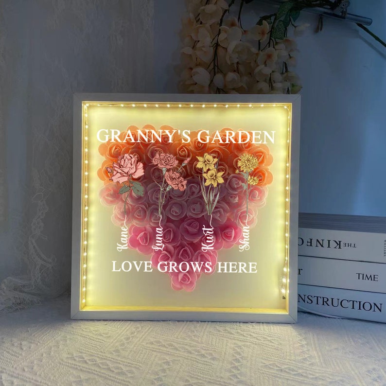 Personalized Mom Flower LED Light Shadow Box Handcrafted Mom's Present