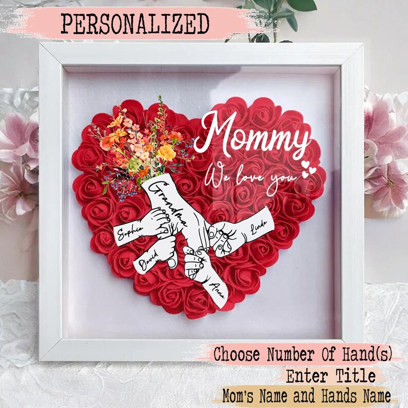 Personalized Wild Flower Handprints Shadow Box For Mom Gift