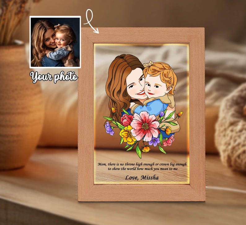 Personalized Mom Daughter Photo Frame Night Light,Mom Gift From Daught