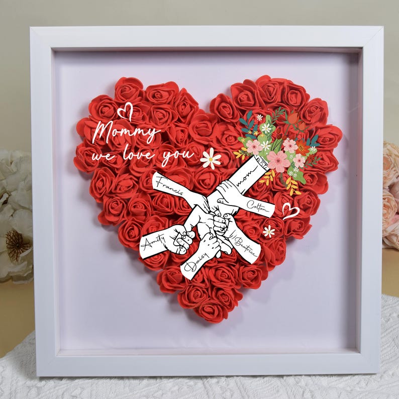 Personalized Flower Handprints Shadow Box For Mom Gift with Names