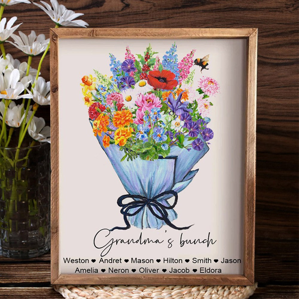 Custom Birth Flower Bouquet Print with Names Gift Ideas for Her Family