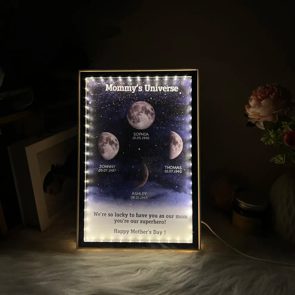 Mummy's Universe - Personalised Customised Starry Moon Phase Mirror Li