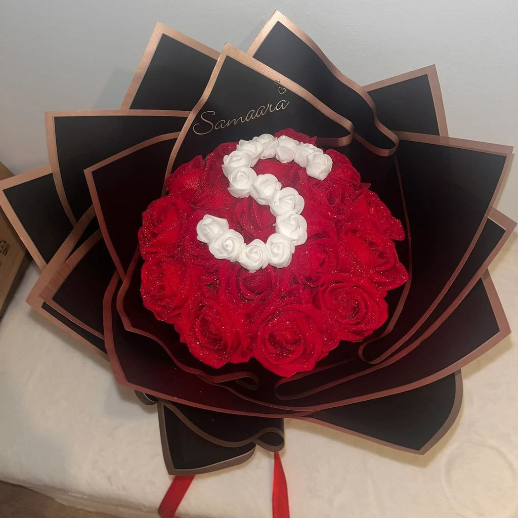 💕Glitter Rose Bouquet💕Personalized Glittery initial Eternal Rose Bouqu